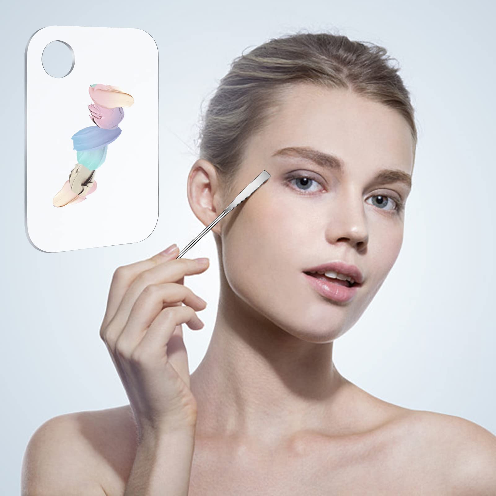 FRIUSATE 2PCS Acrylic Cosmetic Makeup Palette with 2PCS Make Up Spatula Tool Makeup Palette Mixing Tray for Nail Art Liquid Foundation Mixing Palette