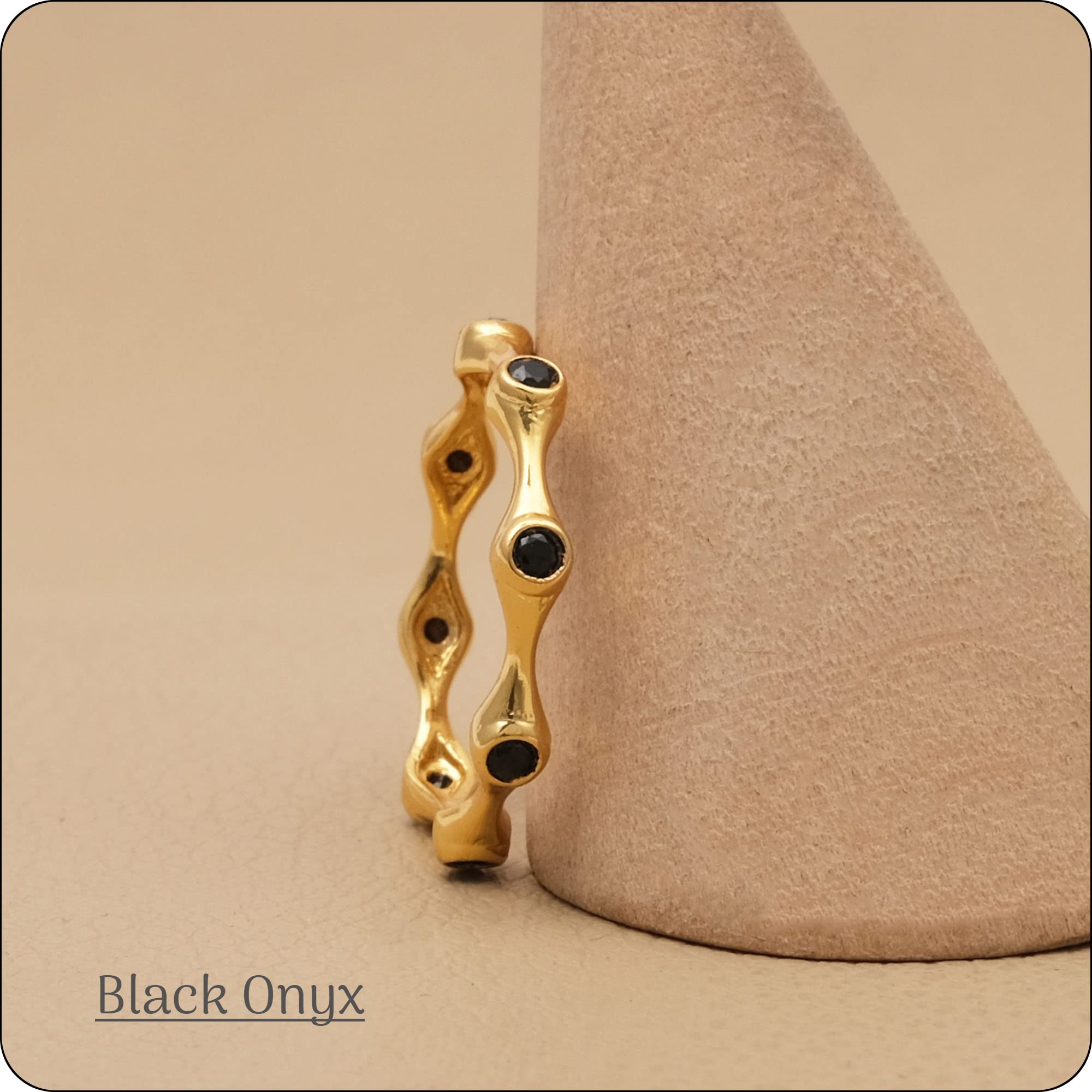Gemstone 2 Mm Round Shape Black Onyx Band Ring | Gold Plated Bezel Sett Wholesale Brass Jewelry | Handmade Ring For Women | 2114 2