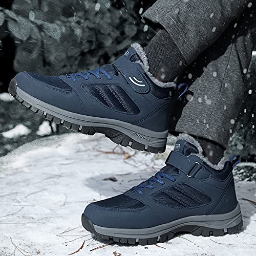 FASDNENDYS Womens Winter Snow Boots Warm Boots Couples Boots Men Round Flat Velvet Lightweight Construction Shoes Men Dark Blue