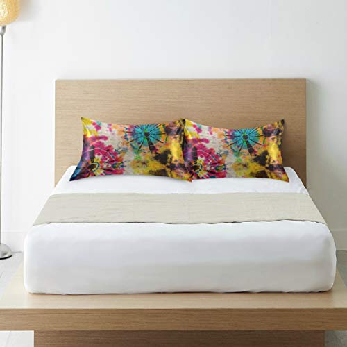 Satin Pillowcase for Hair and Skin Silk Pillowcase Standard Size Abstract Retro Tie Dye Circle Pattern Pillow Cases Cooling Satin Pillow Covers with Zipper Closure