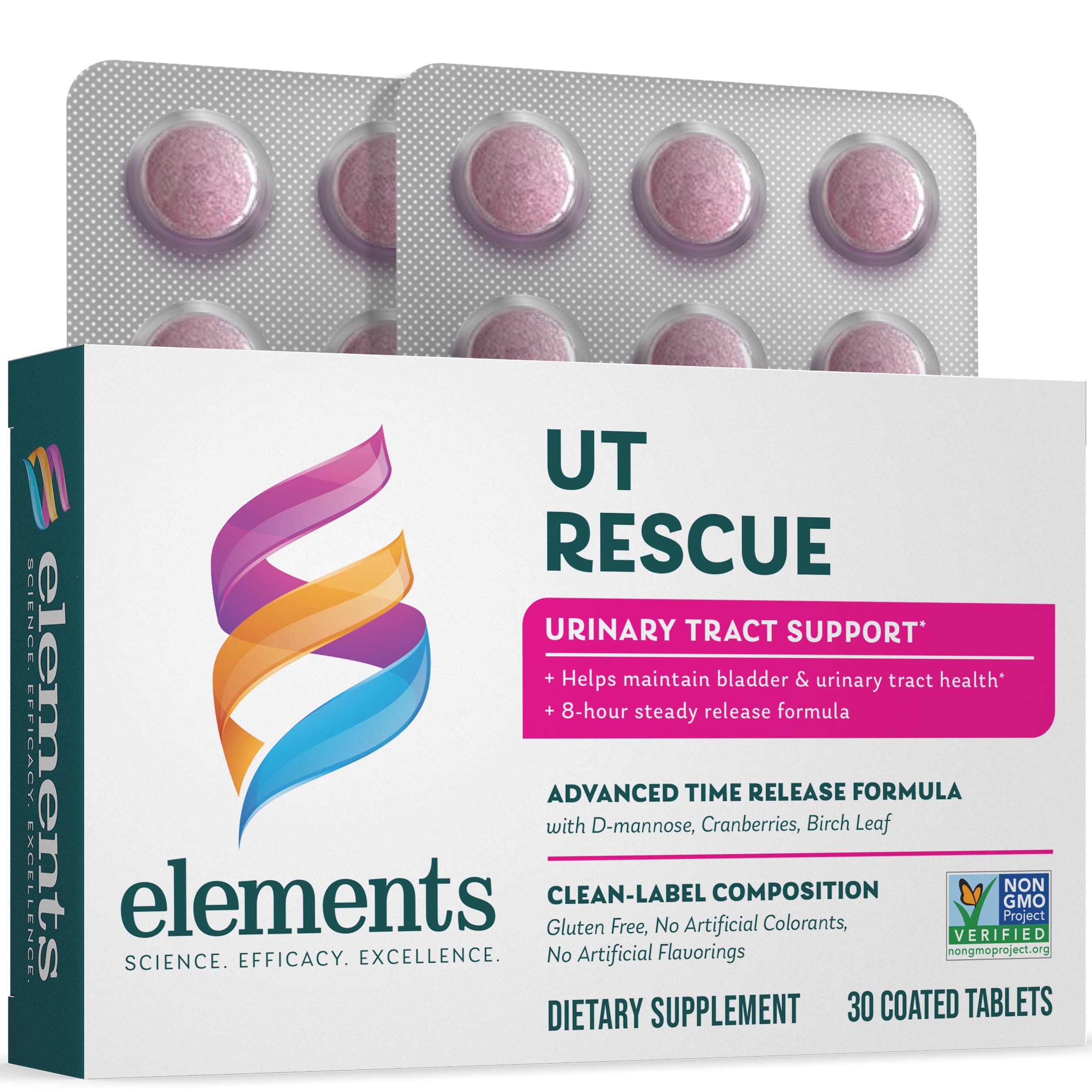Elements UT Rescue, 30 Tablets (15 Day Supply), Urinary Tract Support Supplement, Bladder and Urinary Tract Health Support and Cleanse, Gluten Free, Non-GMO Certified