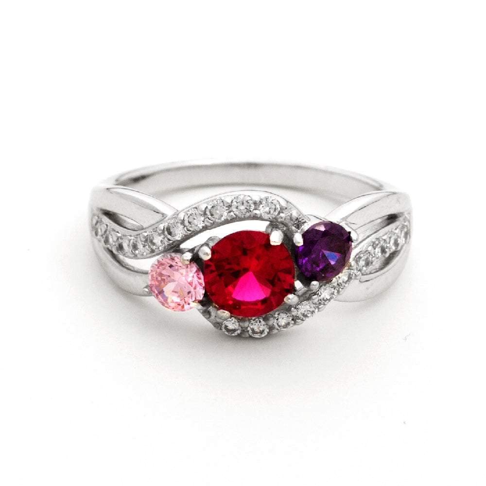 EVE'S ADDICTION Sterling Silver Personalized 3 Stone Infinity Simulated Birthstone Mother's Ring for Mother's Day (Sizes 7) - Custom Mother's Ring - Customized Gift for Her - Gifts for Mom