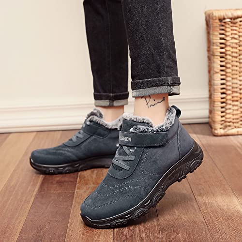 FASDNENDYS Women's Winter Boots Toe Sport Shoes Round Men Warm Flat Winter Keep Boots Hiking Shoes Men Lightweight Grey