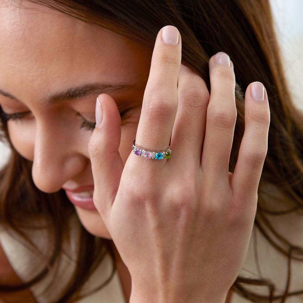 EVE'S ADDICTION Women's Personalized Sterling Silver Two Stone Simulated CZ Birthstone Ring (ring size 6) - Custom Birthstone Ring for Mom - Gift for New Mom - Gifts for Mom