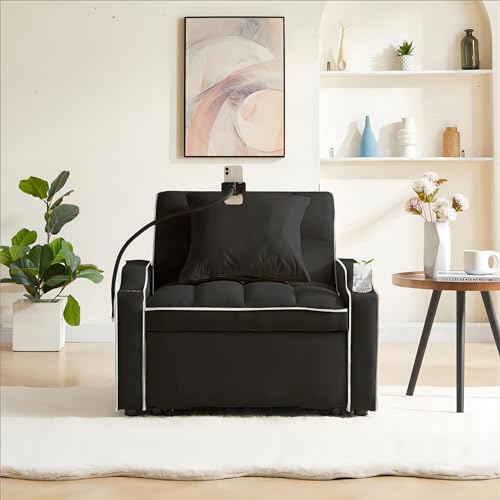 Miscoos 35" Twin Size Convertible Sleeper Chair Bed-3 in 1 Pull Out Sofa Bed, Small Couch Chair, Lazy Single Armchair for Temperory Sleeping Gaming Napping, Chaise Lounge Sofa for Living Room Bedroom