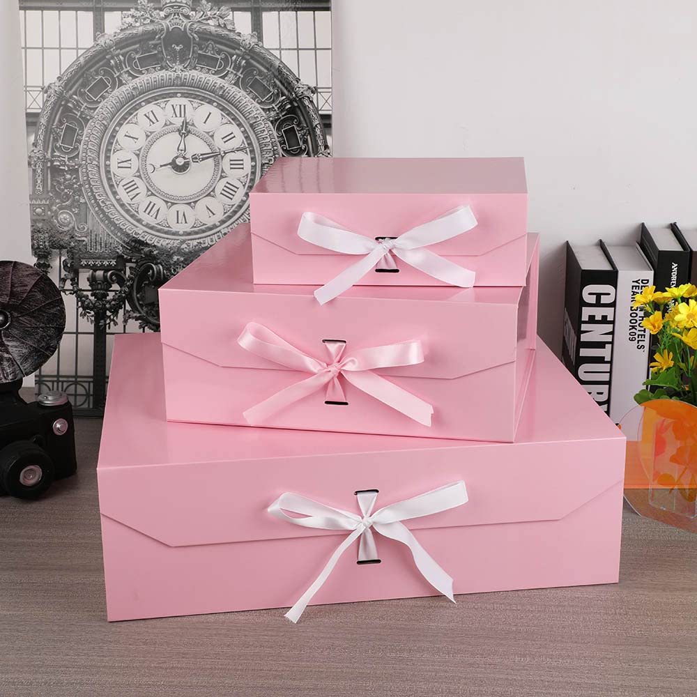 Pink Large Gift Box 13x11x5.3 Inches, Gift Box with Ribbon, Gift Box with Lid Magnetic Closure, Christmas Gift Box, Rectangle Collapsible Gift Boxes for men shoes (Pink)