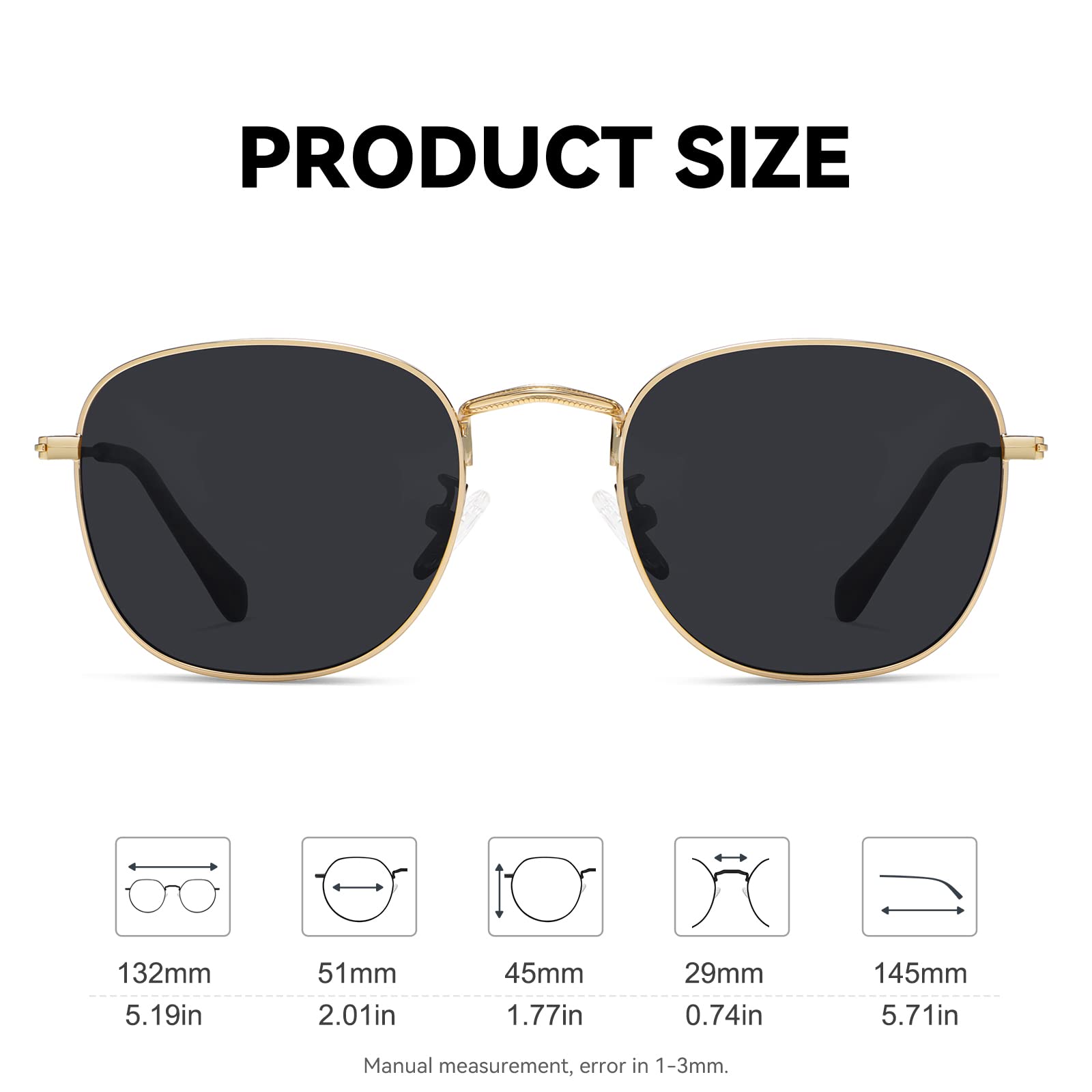 Fozono Retro Square Polarized Sunglasses for Women Men Small Frame Vintage Classic Style UV400 Protective Gold Frame-Gray Lens