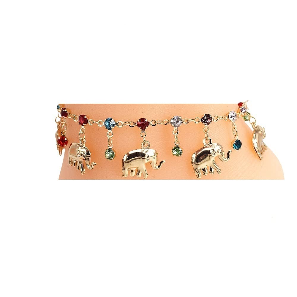 Elephant Charm Anklet 18kt Pure gold filled with small Adjustable Hooks (Ankle Bracelet) Average size 10inch Adjustable