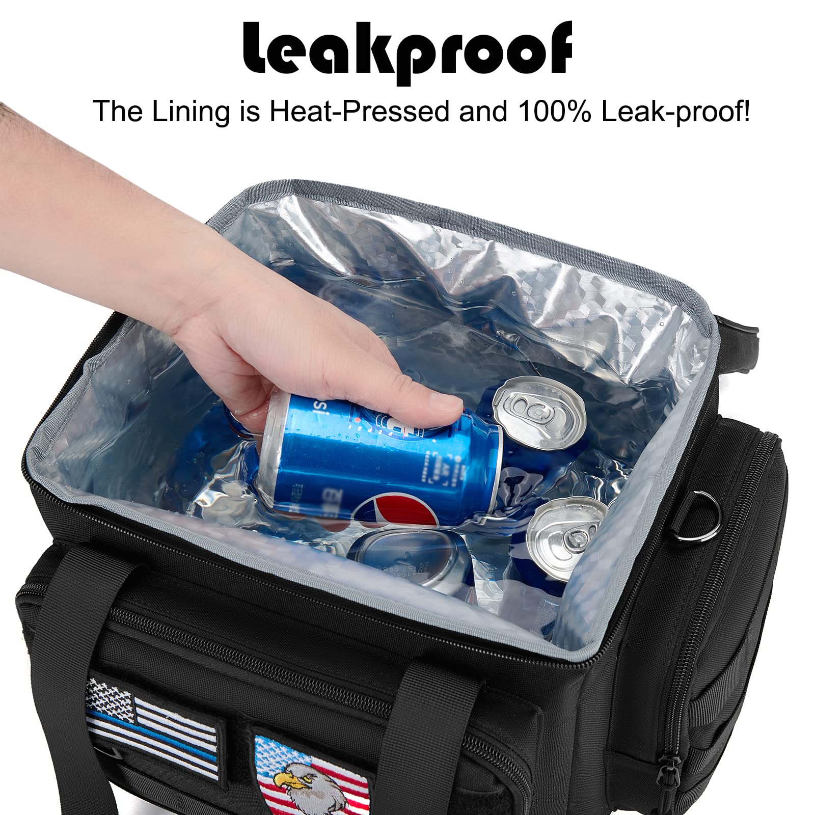 Hxy Ang Tactical Lunch Box for Men, Large Leakproof Insulated Lunch Bag, Heavy Duty Durable Lunch Cooler Bag with MOLLE Lunch Pail for Work Camping Fishing Picnic (Black, 14L)