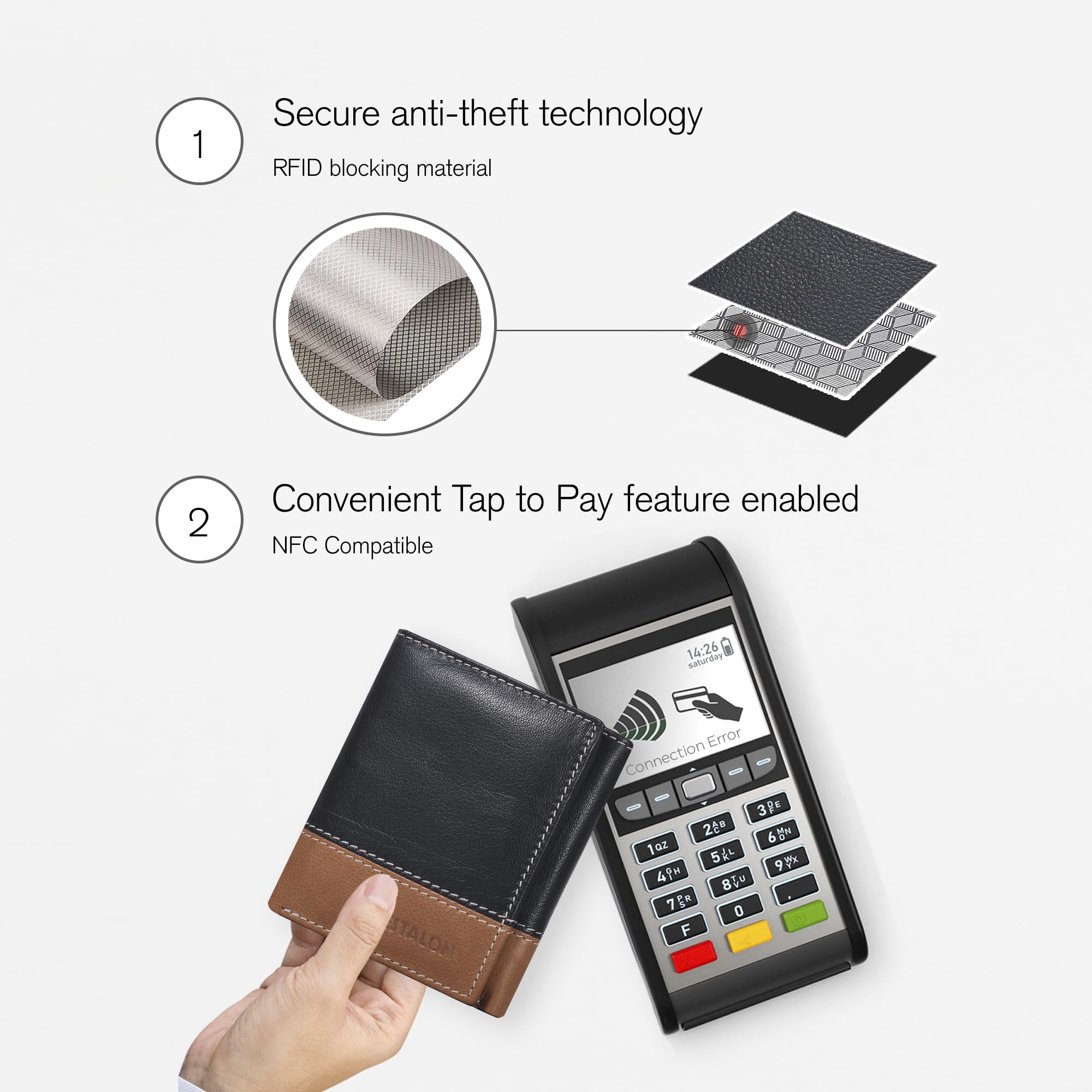 ESTALON Real Leather Trifold Wallet For Men-RFID Slim Tri Fold Wallets Minimalist 3 fold Credit Card Holder ID Window Christmas Gift (Charcoal/Sierra)