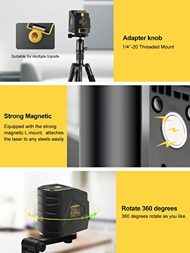 Laser Level Self Leveling Cross Line Green Laser Level Tool Adjustable Brightness Laser Leveler with 360°Magnetic Mounting Plate Carrying Pouch for Picture Hanging and Construction