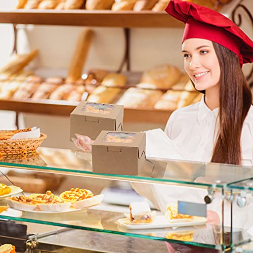 TAOUNOA 80 Pack Bakery Boxes with Window, Christmas Cookie Boxes 4x4x2.5 Inches Kraft Paper Mini Cake Boxes Holiday Cupcake Boxes for Gift Giving for Strawberries Cupcakes Pastry Dessert, Brown