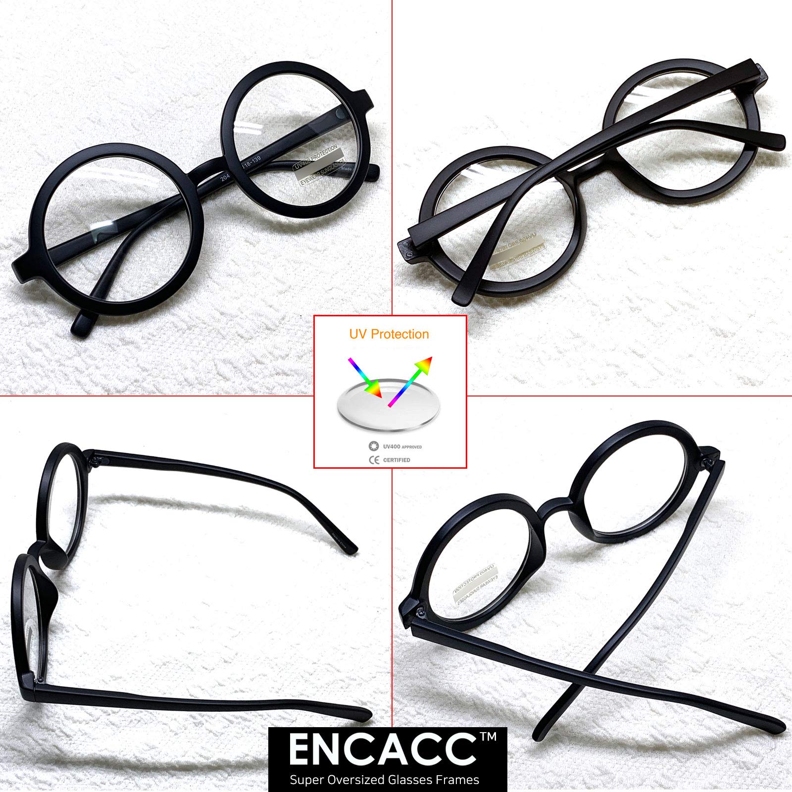 ENCACC Classic Round Horn Rimmed Eye Glasses Clear Lens Oval Non Prescription Frame (MATT BLACK 20473, Clear)