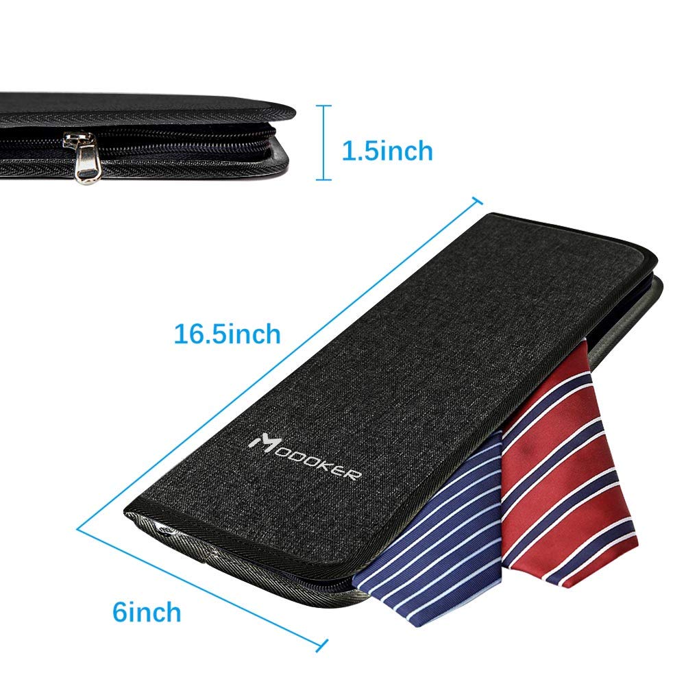 Modoker Mens Gift Tie Case for Travel Necktie Carrier Organizer Bag Storage Cufflinks and Suit Accessories, Black