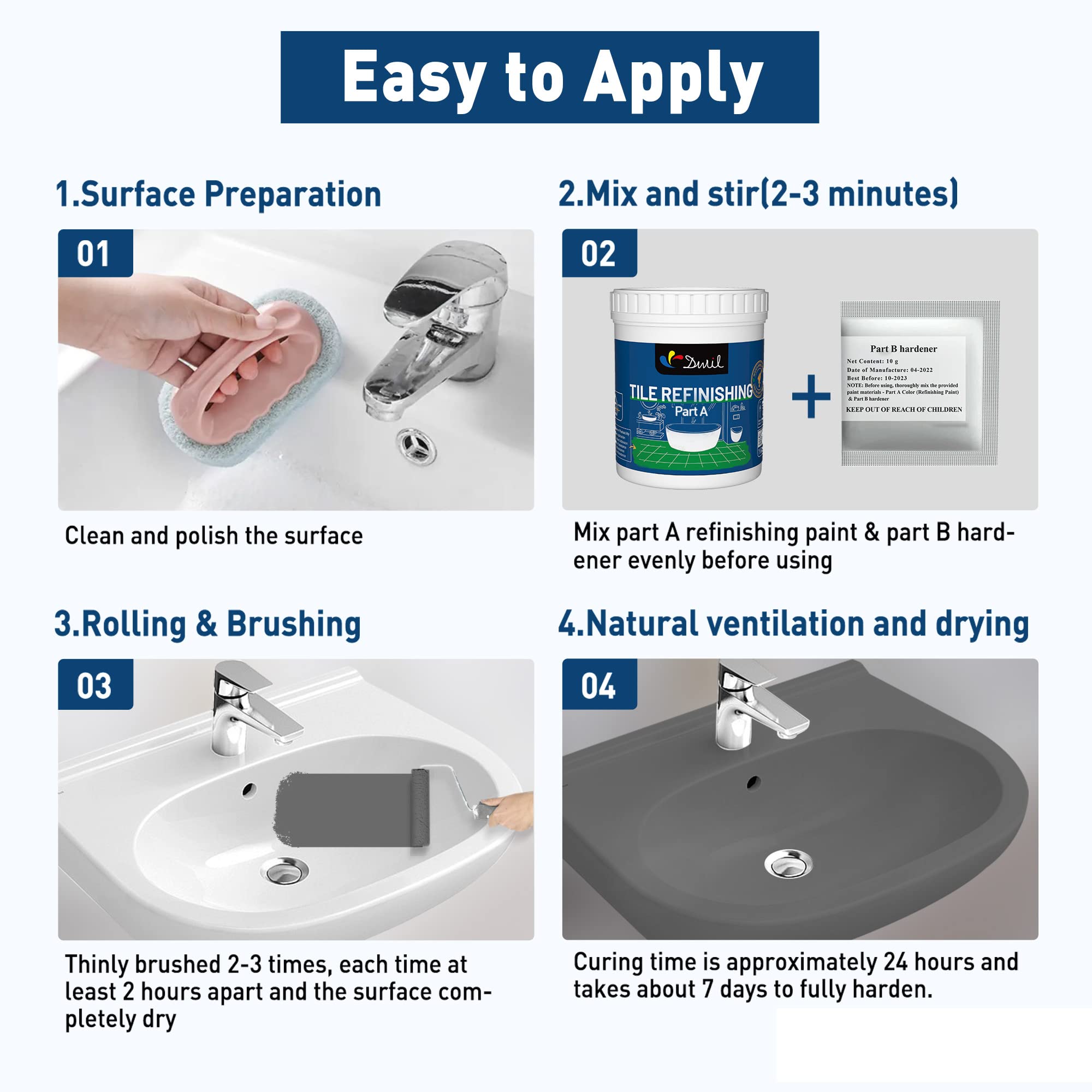 DWIL Tub Paint, Tub and Tile Refinishing Kit with Tools, Tub Refinishing Kit Sink Paint Water Based &Low Odor, Easy to Use Bathtub Paint for Bathroom Kitchen, Semi-Gloss Dark Grey, 25-30sq.ft