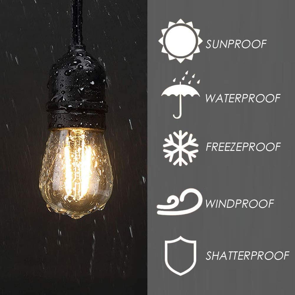EMITTING 15 Pack LED S14 Replacement Light Bulbs, 2W Shatterproof Waterproof Outdoor String Light Bulbs,E26 Regular Base,2200K Warm White,150LM,CRI80,Non-Dimmable
