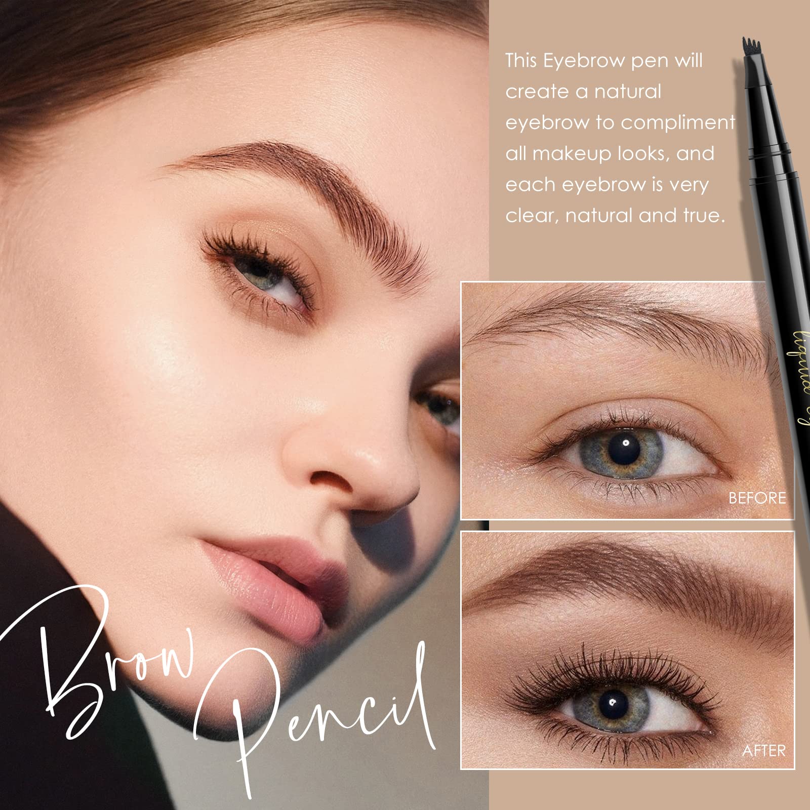 FREEORR Eyebrow Pen, Eyebrow Micro-Fork Tip Pencil 24HR Long-lasting Waterproof Brows Pencil, Tattoo Eye Brow Pencils for Women, Microblade Eyebrow Pen Eye Brows-02 Dark Brown