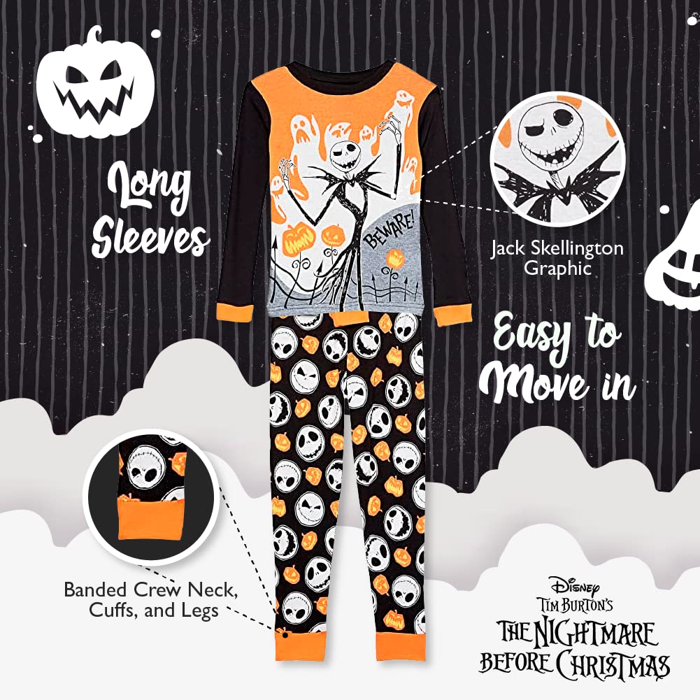 Disney Boys' The Nightmare Before Christmas 2-Piece Snug-Fit Cotton Pajamas Set, BEWARE JACK, 6
