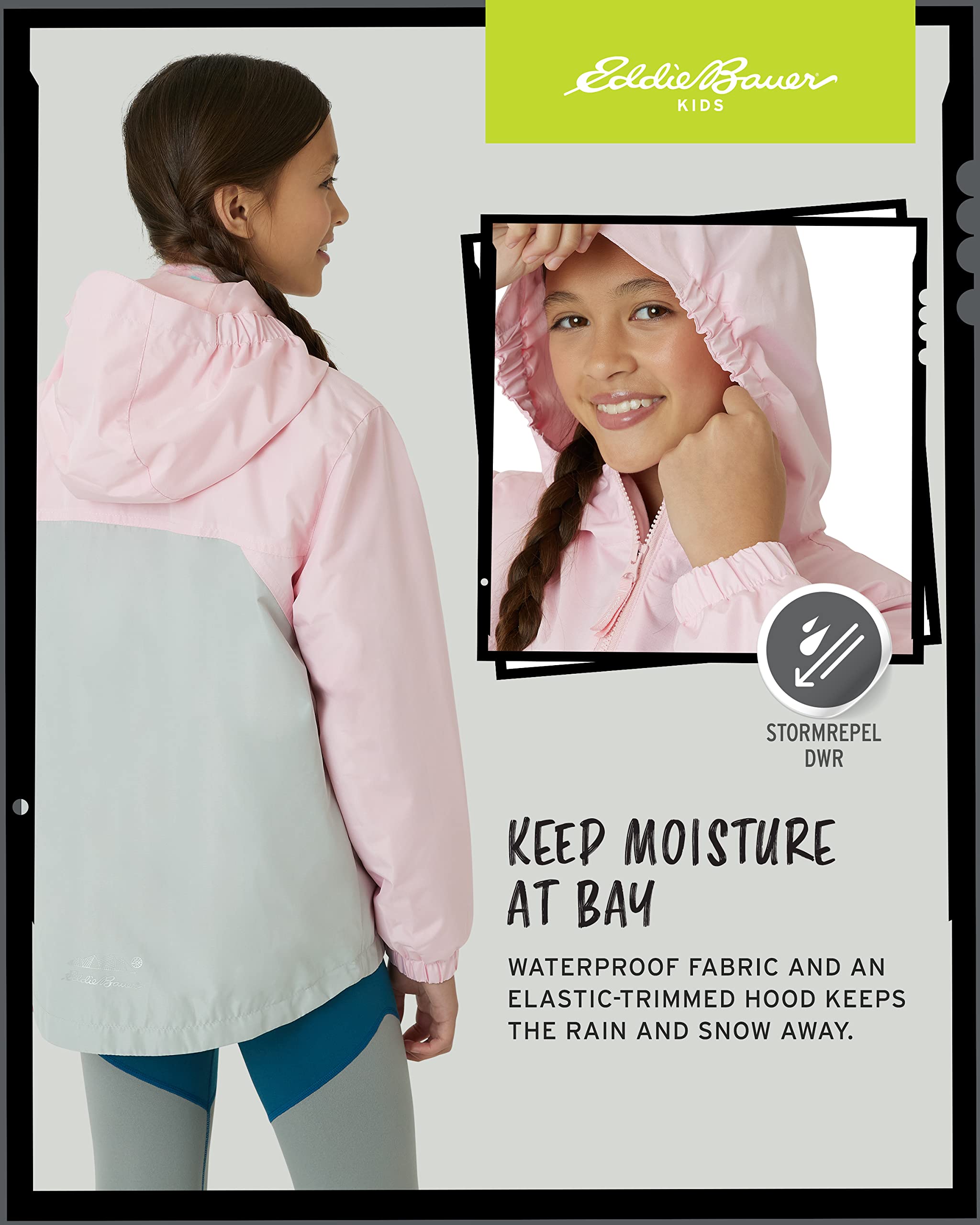 Eddie Bauer Girls' Rain Jacket - Lone Peak Waterproof 3 in 1 Insulated Windbreaker Coat with Removable Fleece Lining (5-20), Size 8, Soft Pink