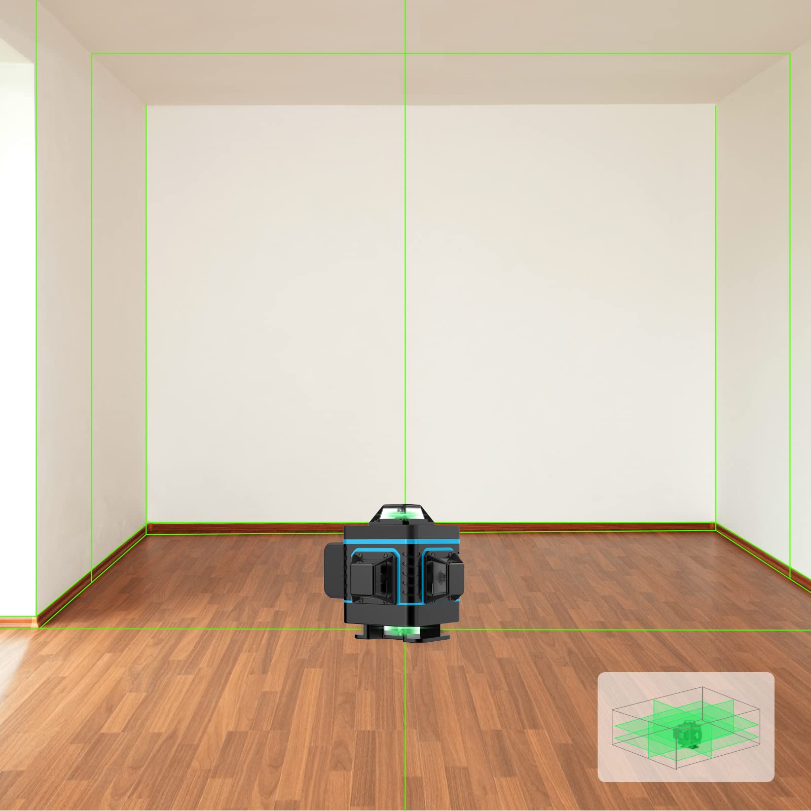 Laser Level, 16 Lines Green Laser Level Self Leveling Tool, 4x360 Horizontal & Vertical Cross line Rechargeable line Laser Green Beam Magnetic Lifting Base for Indoor Outdoor Layout Work (Blue)
