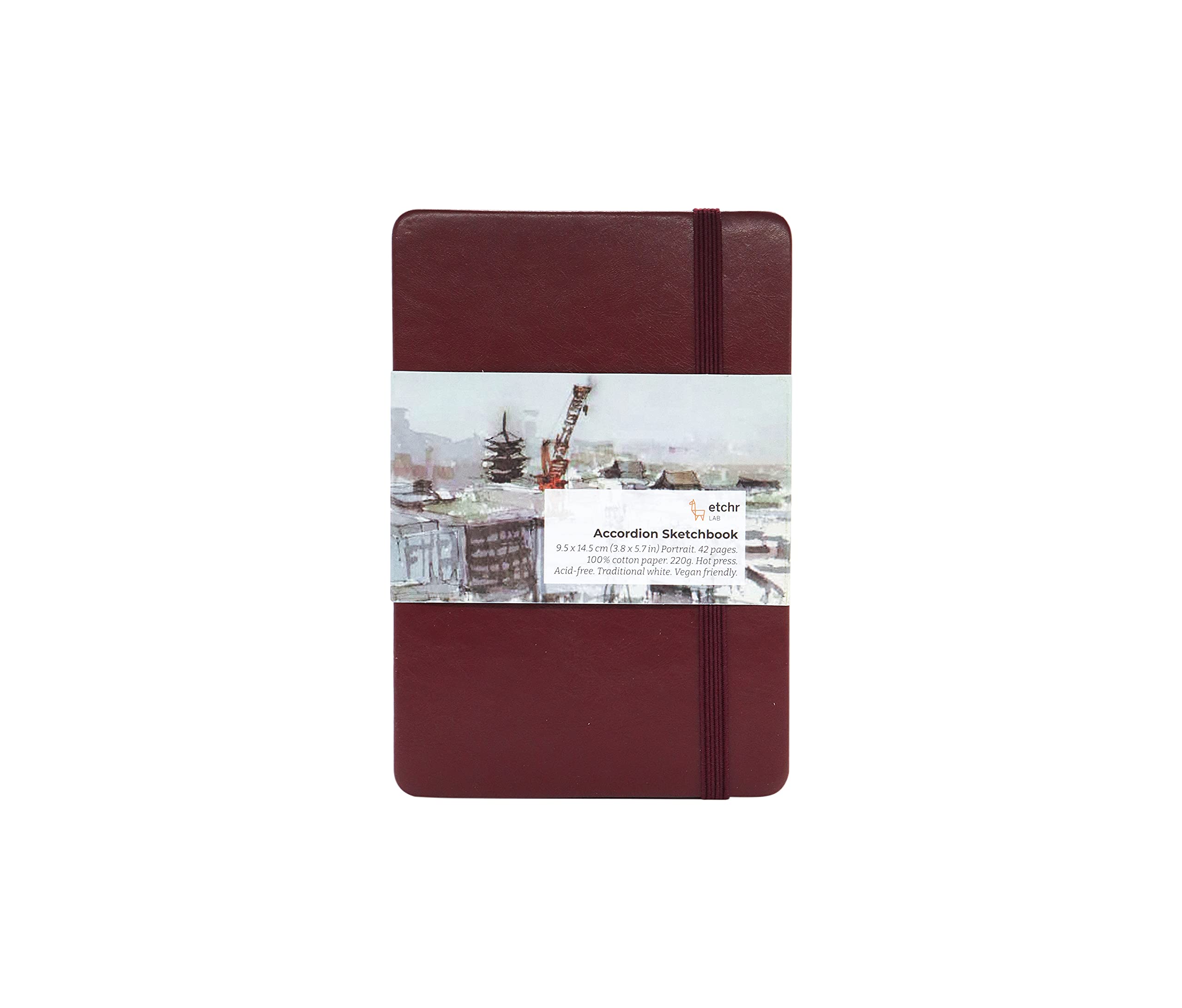Etchr Watercolor Sketchbook Accordion 4x6in - 100% Cotton Watercolor Paper Journal - Hot Press Watercolor Paper - Use for Watercolor Gouache Mixed Media or to Sketch - Sketchbook for Watercolor