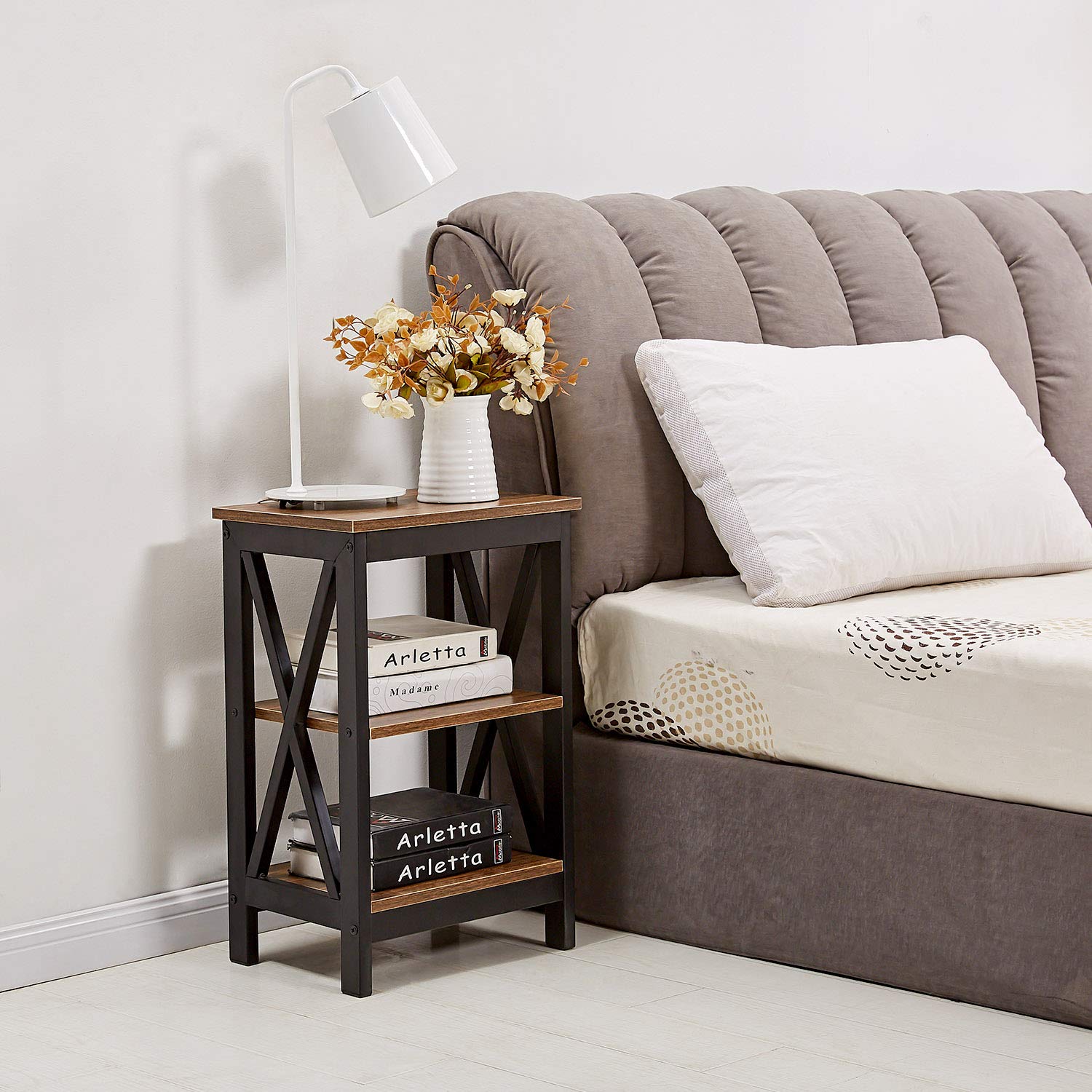 VECELO Modern Nightstands X-Design Side End Table Night Stand with Storage Shelf for Bedroom,Living Room,