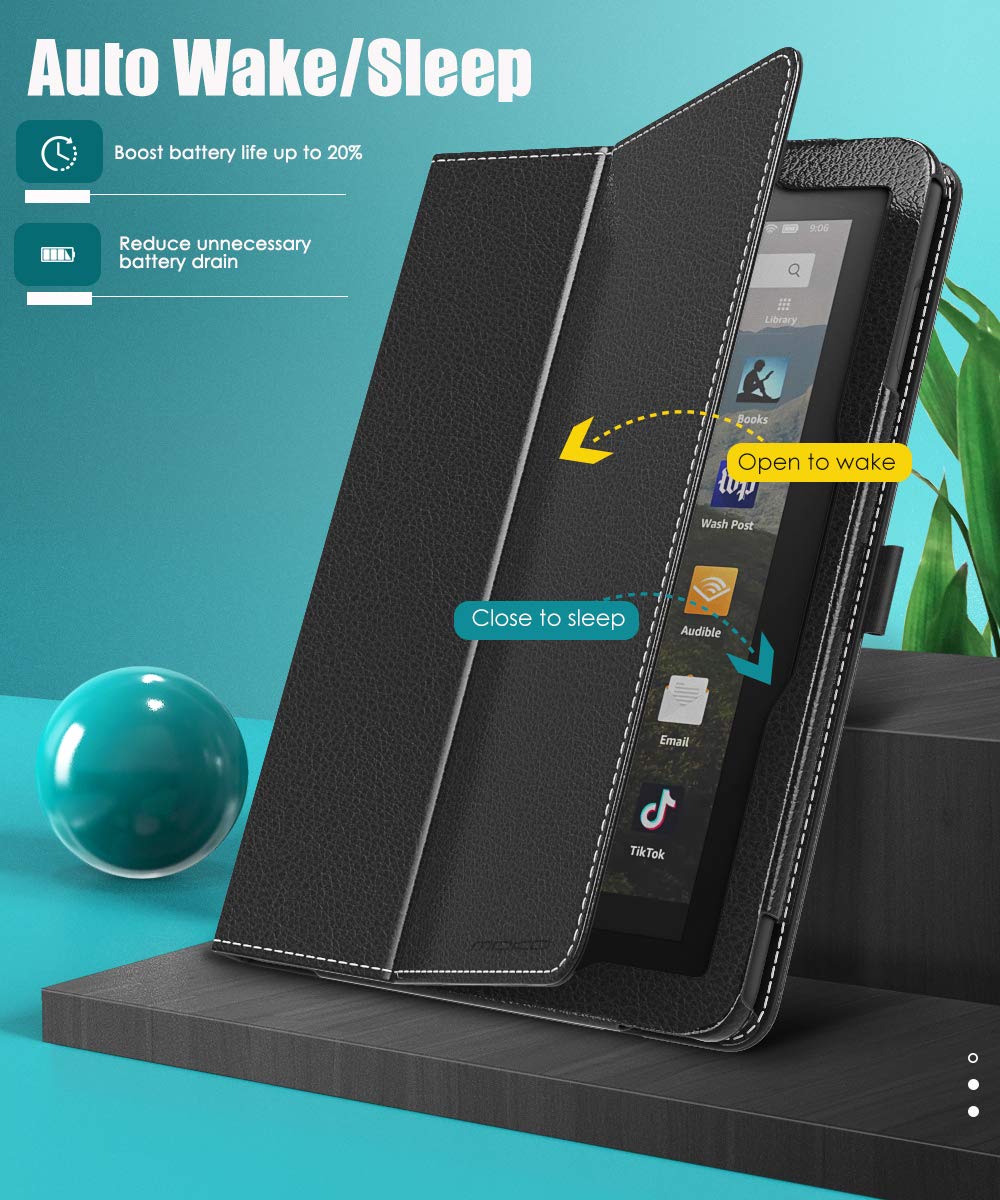 MoKo Case with Temperd Glass Screen Protector Fits Kindle Fire HD 8 & 8 Plus Tablet (12th Generation/10th Generation, 2022/2020 Release) Slim Folding Stand Cover with Auto Wake/Sleep, 9H Hardness Film