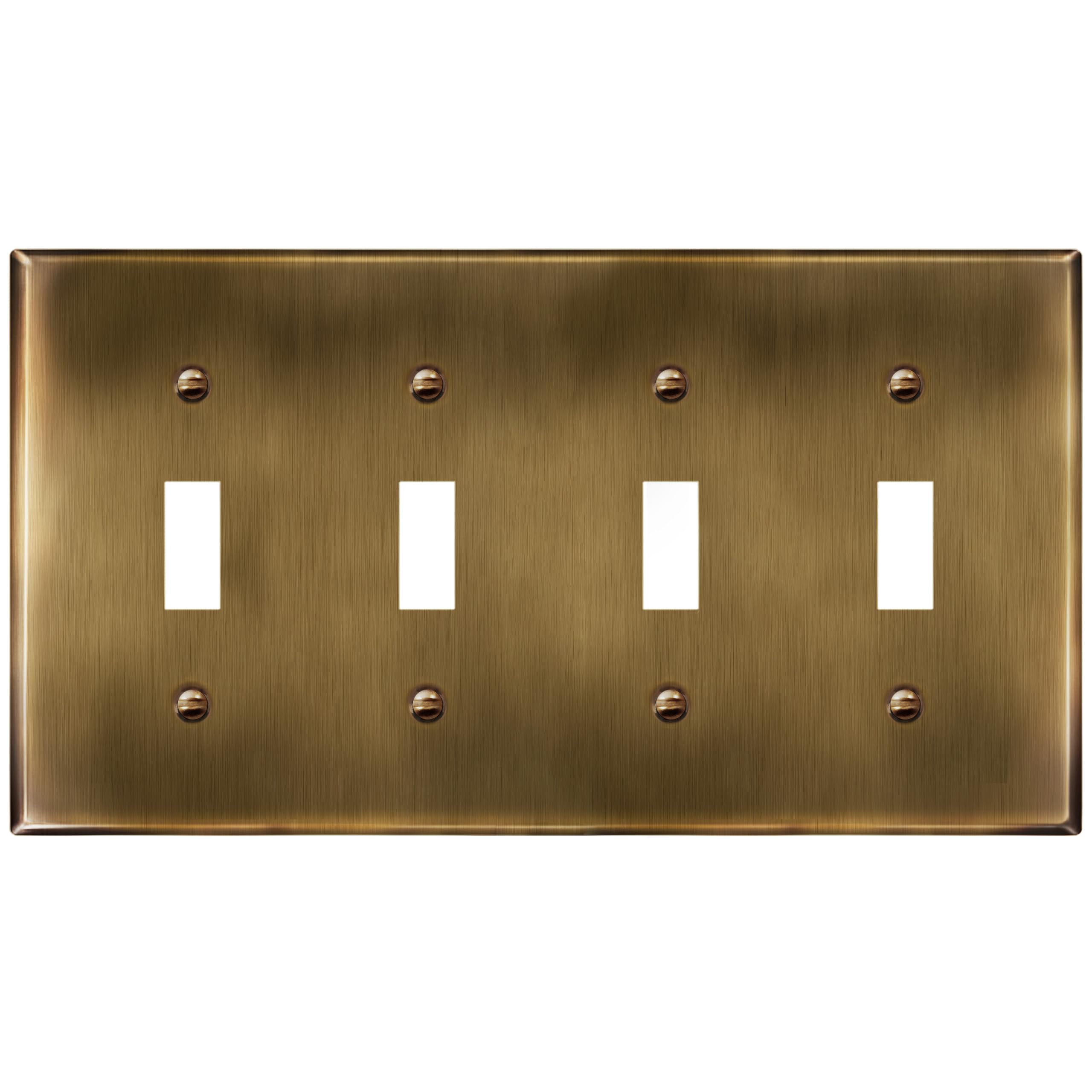 ENERLITES Quad Toggle Light Switch Metal Cover Plate, Stainless Steel Wall Plate, Corrosion Resistant, Standard Size 4-Gang 4.50" x 8.19", Stainless Steel 201, 7714-AB, Antique Brass
