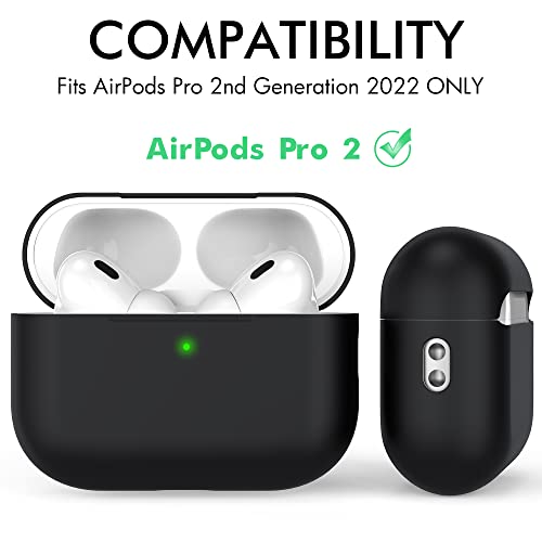 NIUTRENDZ AirPods Pro 2 Case Cover 2022 Slim Silicone Shock-Absorbing Protective Case with Lanyard [Front LED Visible] (Black)