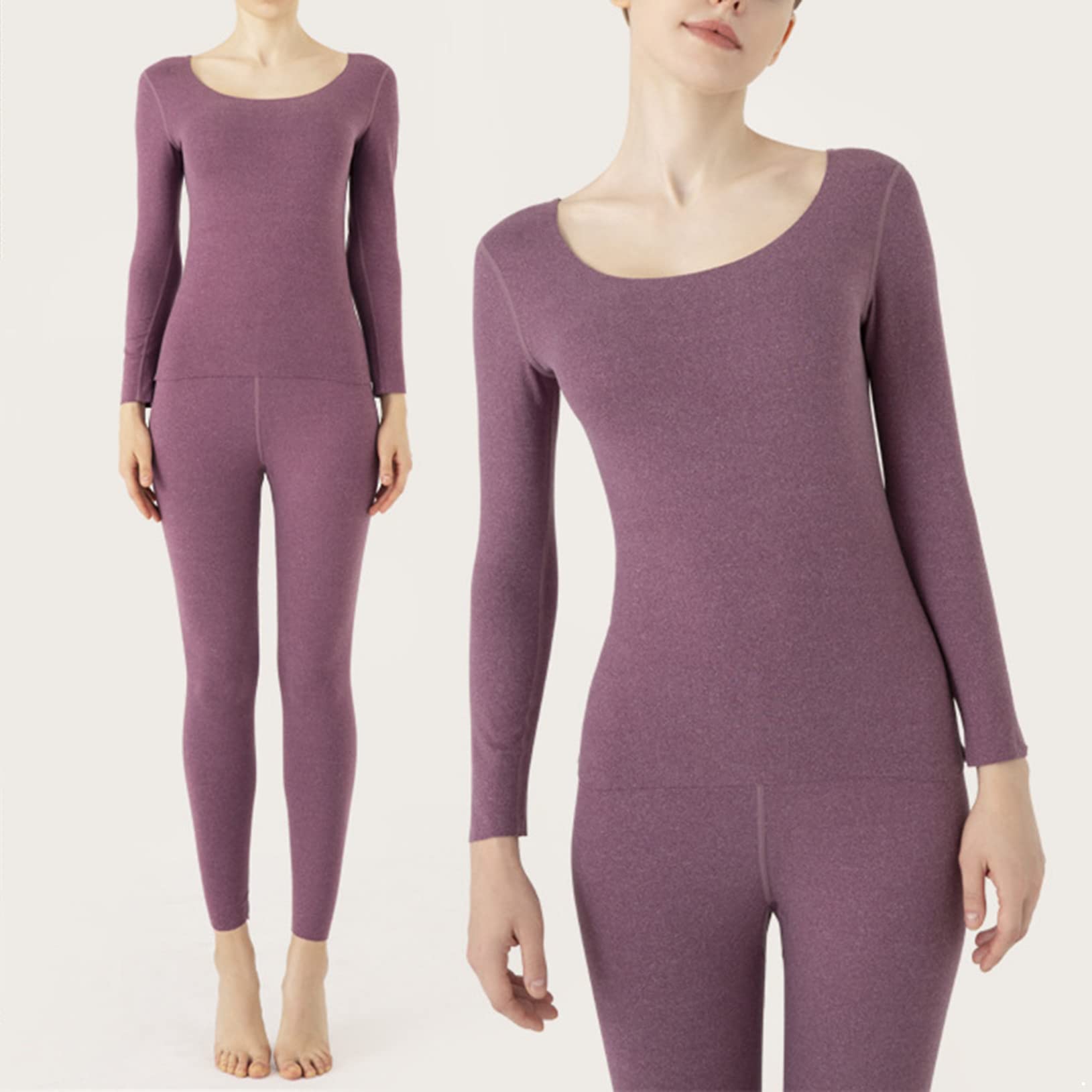 Freebily Two-Piece Therma Base Layer for Women Silk Long Underwear Pajama Set Cold Weather Sleepwear Black Small