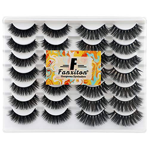 False Eyelashes Volume 14 Pairs False Eyelashes Fluffy 14mm 3D Faux Mink Lashes Natural Look 2 Styles FANXITON Eyelashes Pack