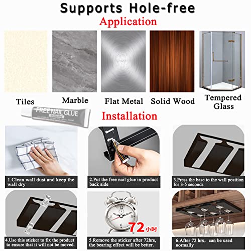 Hanging Wine Glasses Rack Under Cabinet Stemware Storage Hanger 16.54in with 4 Rows Stainless Steel Bar Shelves for Kitchen Restaurant Screw Install,Black,For 1.6 to 3.54 in Base Goblet (HJJ-003)