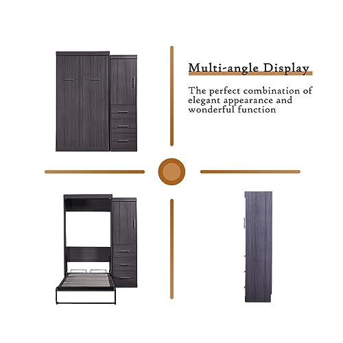 Tatub Murphy Bed Twin Size, Murphy Bed Cabinet Bed, Wall Bed with Wardrobe and Drawers, Murphy Cube, Hide a Bed on a Cabinet, Space Saving, No Box Spring Required