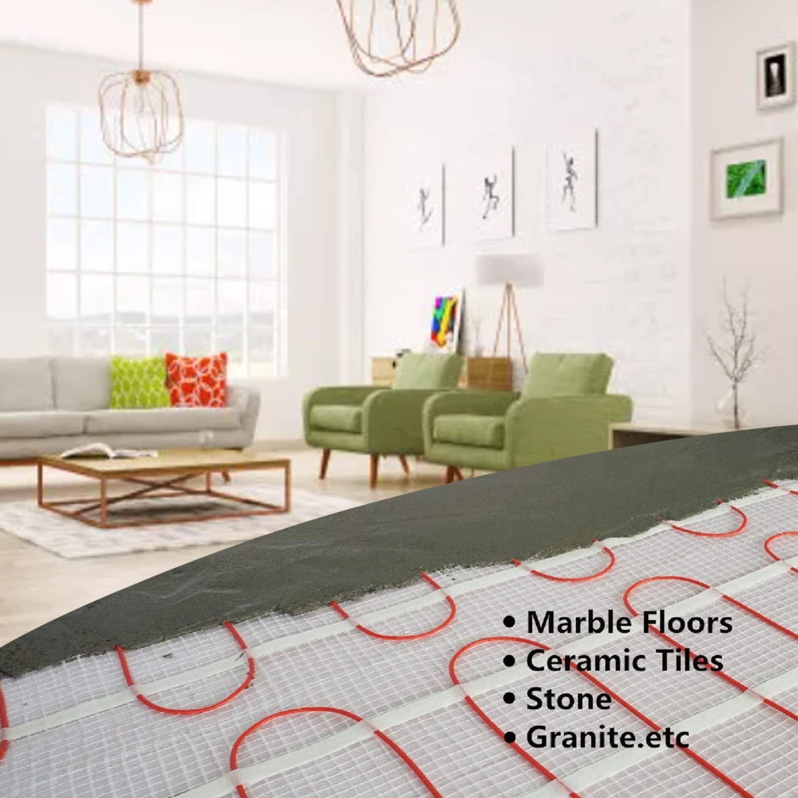Emoshayoga Electric Floor Heating System, High Efficiency Cuttable 360W Electric Underfloor Heating Mat 3㎡ for Home(#1)