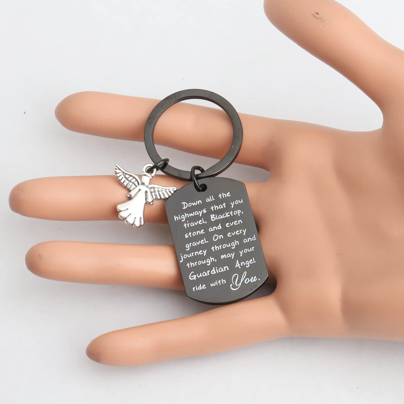 Drive Safe Keychain May Your Guardian Angel Ride with You Keychain New Driver Gift Biker Trucker Gifts (Keychain)