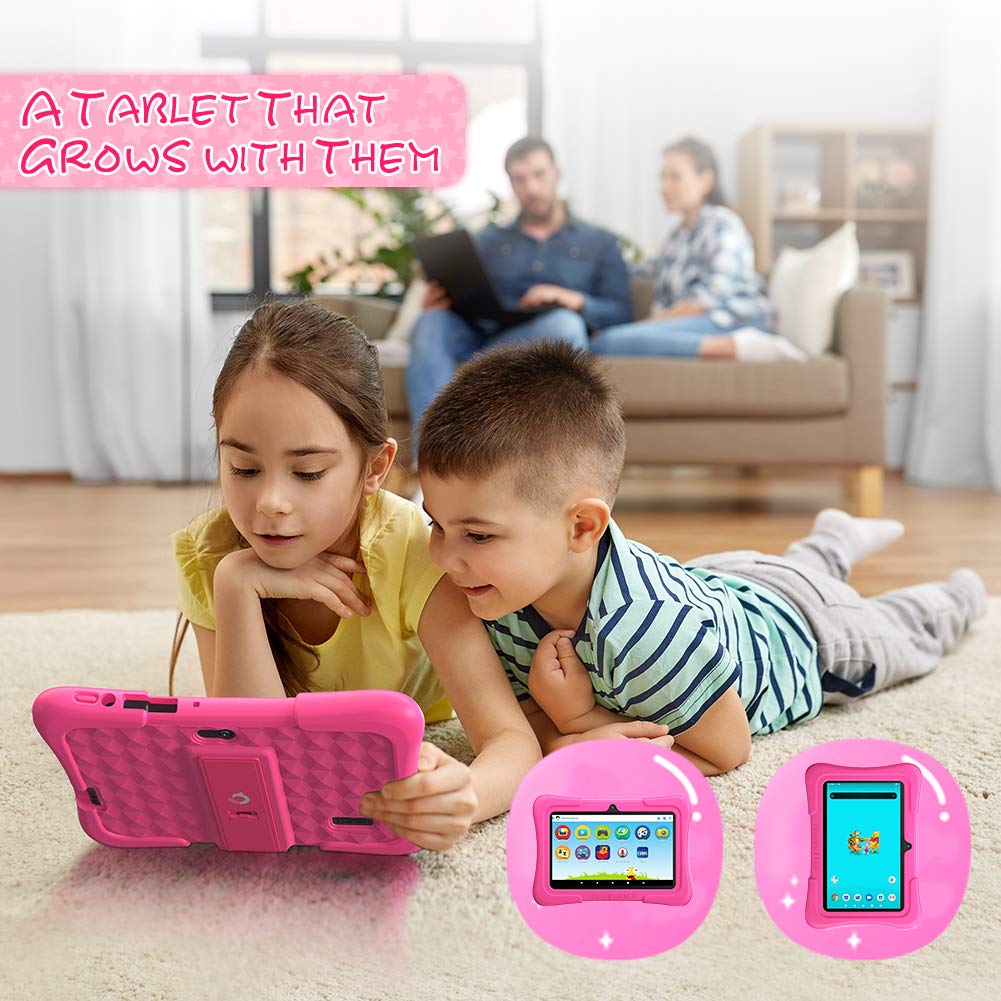 Dragon Touch Y88X Pro 7 inch Kids Tablets, 2GB RAM 16GB ROM, Android 9.0 pie Tablet, Kidoz Pre-Installed with Kid-Proof Case (Pink)