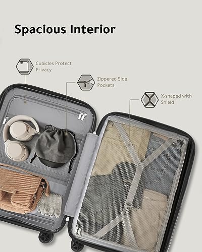 LUGGEX Carbon Fiber Pattern 3 Piece Luggage Sets - Impact-Resistant PP Material - High Rebound Toughness & Anti-Explosion Zipper (Black Suitcase Set)