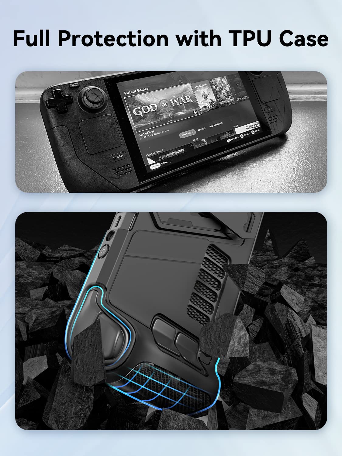 MOJOXR Metal Kickstand Protective Case for Steam Deck-Accurate Cutouts TPU Cover with Stable Stand, Great Case Accessories Fit for Official Carrying Case,Enhanced Comfort and Protection (Black)