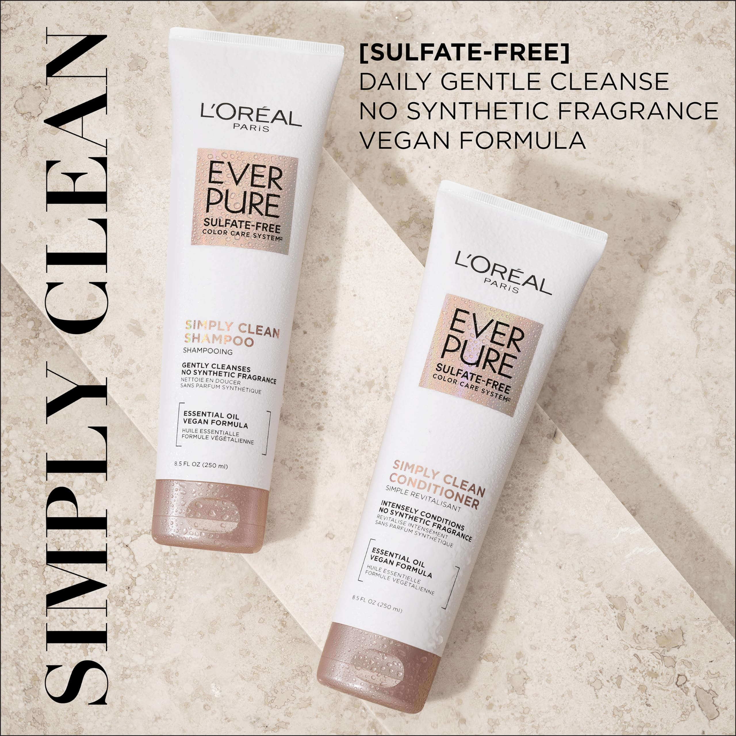 L'Oreal Paris EverPure Sulfate Free Simply Clean Shampoo, Hydrating Hair Care with Rosemary Essential Oils, 8.5 Fl Oz