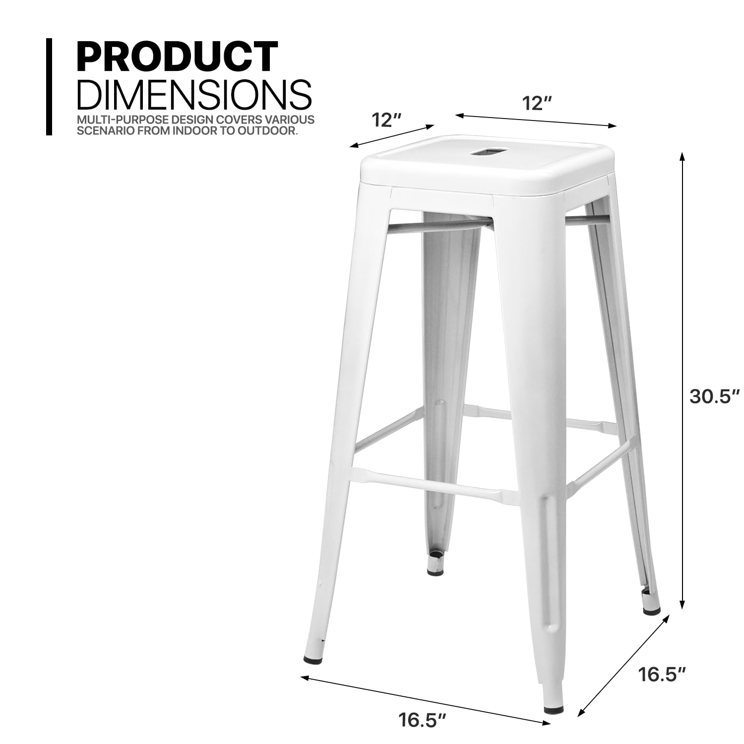 MoNiBloom 30" Bar Stool, Barstool Set of 2 Modern Style Industrial Patio Furniture Indoor Outdoor Stackable Kitchen Stools Dining Chair, White