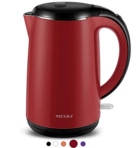 Secura SWK-1701DB The Original Stainless Steel Double Wall Electric Water Kettle 1.8 Quart, Red
