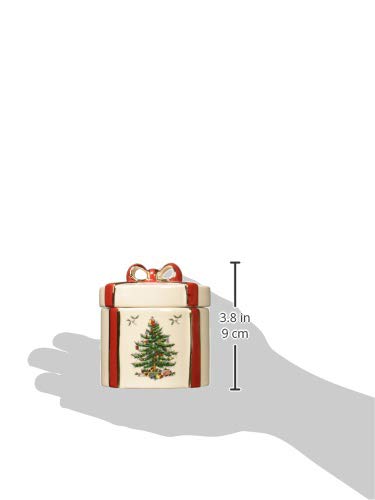Spode Christmas Tree Gift Box Figurine, 4" Christmas Centerpiece with Red Ribbon & Gold Trim - Fine Earthenware for Holiday Home Decor, Festive Table Collectible & Winter (Small)