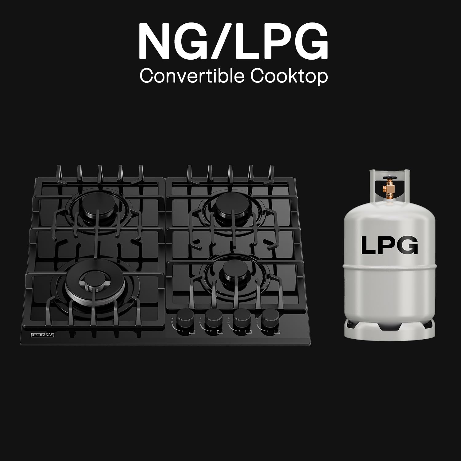 Empava 24" Gas Cooktop in Black Tempered Glass with 4 Burners 24XGC28