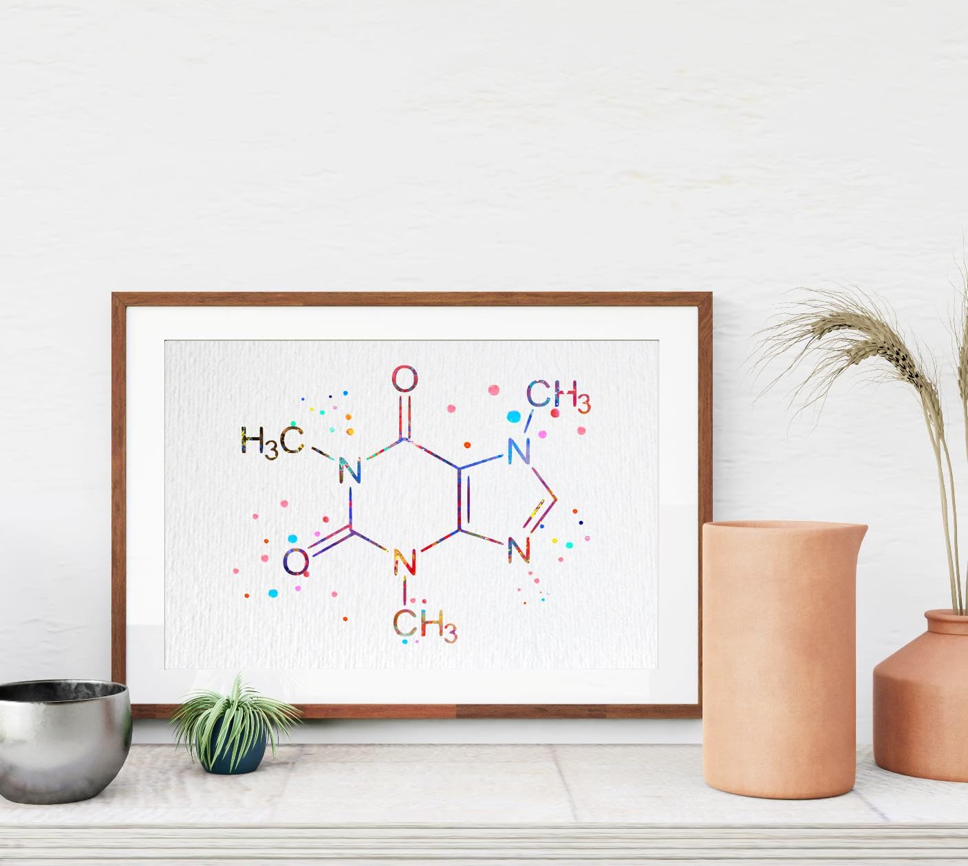 Dignovel Studios 8X10 Unframed Caffeine Molecule Chemical Symbol Watercolor Art Print Poster Housewarming Wall Giclee Office Home Decor DN536