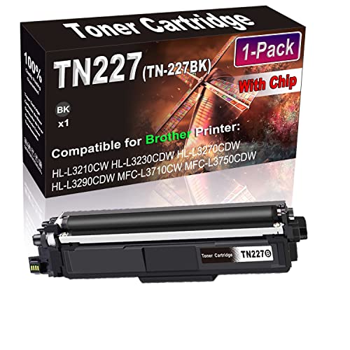 Kolasels (with Chip) 1-Pack (Black) Compatible TN-227 TN227 (TN-227BK) Toner Cartridge (High Yield) to Used for HL-L3210CW HL-L3230CDW Printer