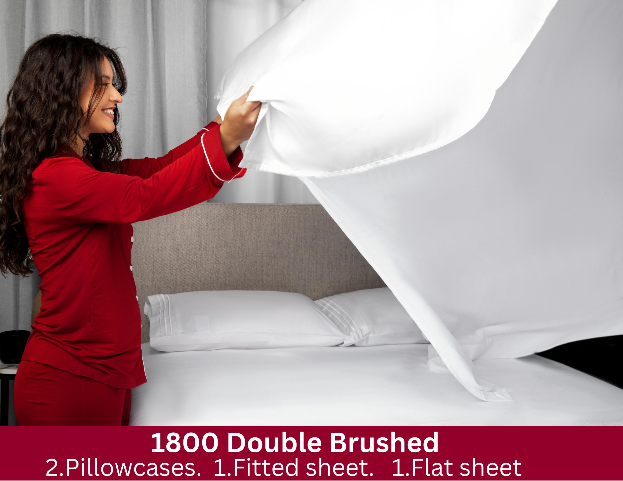 ELONNA - Full Size Sheet Set - Breathable & Cooling Sheets - Hotel Luxury Bed Sheets - 1800 Thread Count - Extra Soft - Deep Pockets 16 inch - Wrinkle, Fade, Stain Resistant - 4 PCs - (White, Full)