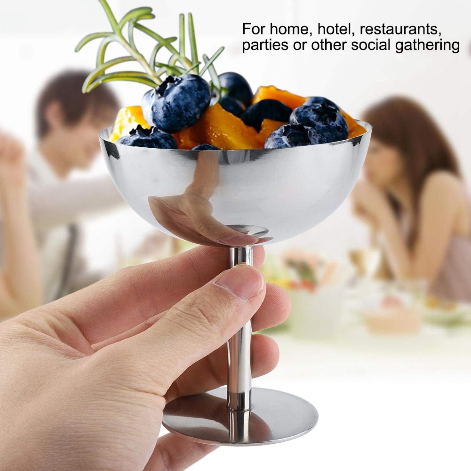 Haofy Ice Cream Cups, Fruit Bowl, Stainless Steel Ice Cream Bowls Resuable Dessert Mousse Cups Dessert Dish for Serving Ice Cream Salad Fruit Pudding(Tall feet)