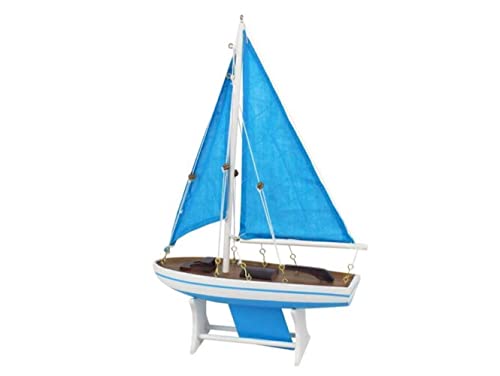 Handcrafted Nautical Decor Wooden It Floats 12" - Light Blue wtih Light Blue Sails Floating Sailboat Model