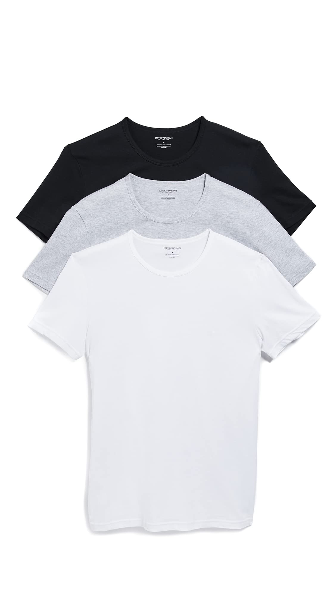 Emporio Armani Men's Pure Cotton Men's 3 Pack Crew Neck T-shirt Shirt, -Grey/White/Black, X-Large