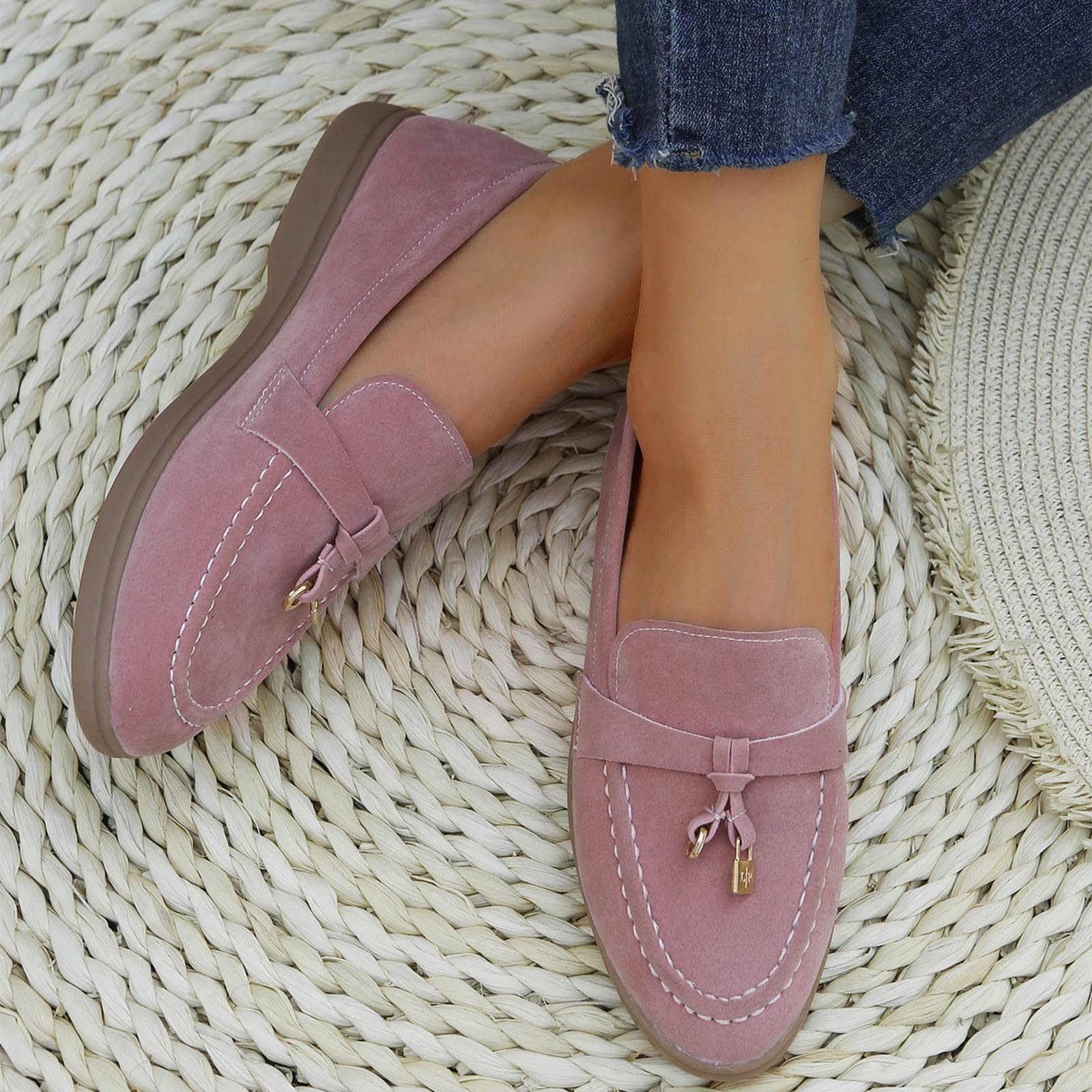 Fashion All Seasons Women Casual Shoes Flat Bottom Round Toe Soft Lightweight Solid Color Suede Comfortable Tan Water